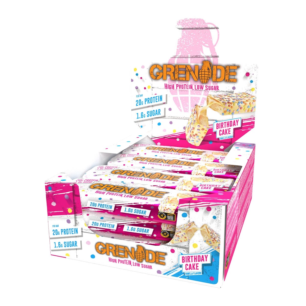 Grenade High Protein, Low Sugar Bar Birthday Cake, Baton Proteic Cu ...