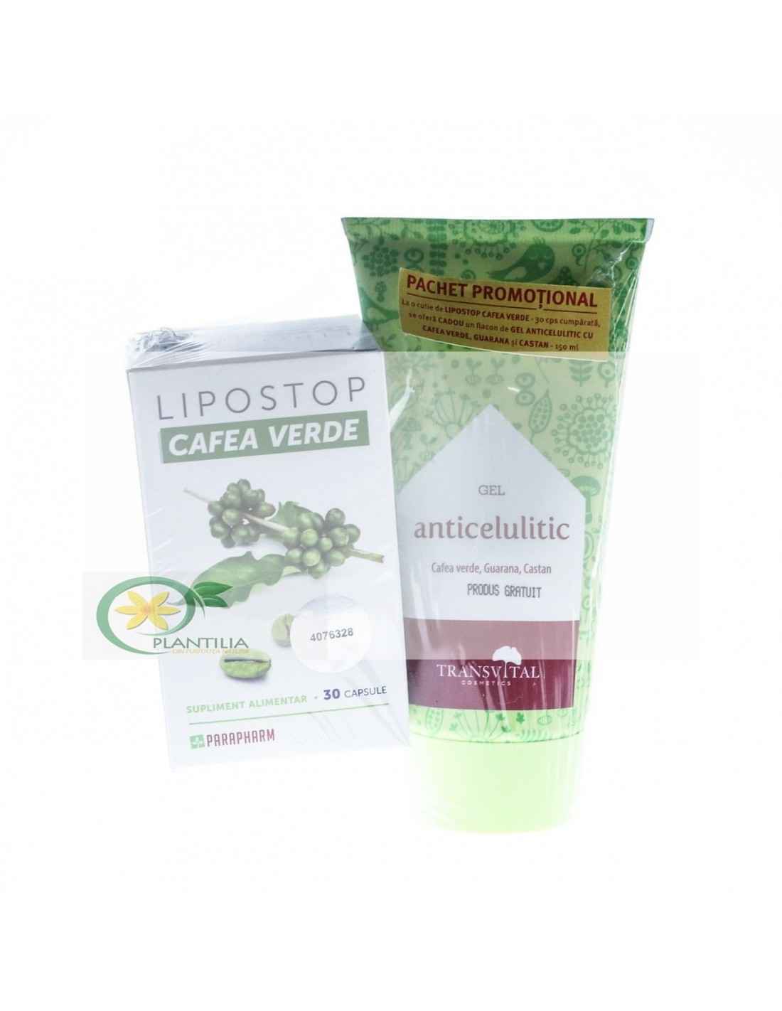 Lipostop Cafea Verde 30 capsule+Gel Anticelulitic Parapharm - Plantilia